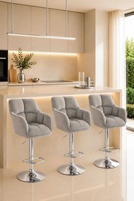 LuxuryForm DESIGN Barová židle AMALFI VELUR na stříbrné kulaté podstavě - světle šedá