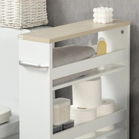 Kleankin 3-patrový úzký koupelnový regál se bočním madlem a kolečky pro kuchyň a obývací pokoj, moderní styl 48x15x80 cm Bílý
