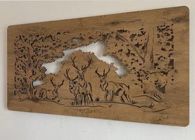 Li-Go "Jeleni" světelný obraz s baterií 120x60cm varianta: ovládání na obraze bez dálkového ovladače, provedení: dub světlý