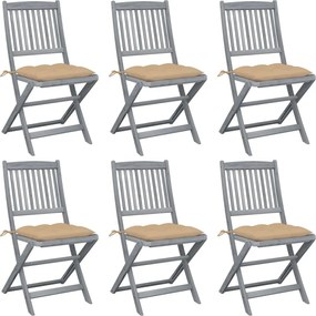 vidaXL Skládací zahradní židle s poduškami 6 ks masivní akáciové dřevo [3065450] Barva: Béžová