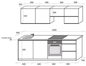 Kuchyně Maya - 240 cm (bílá vysoký lesk)