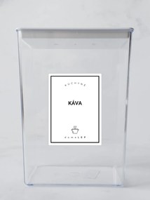 KÁVA – bílá samolepka na dózu, tučné písmo, 6 × 8 cm | DomaLEP