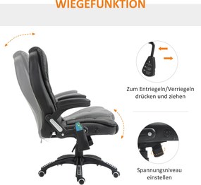 HOMCOM Kancelářské křeslo Manažerské křeslo s 6bodovou vibrační masáží a funkcí vyhřívání, imitace kůže, otočné, 62x68x111-121cm| Aosom
