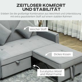 HOMCOM Rozkládací Pohovka, 2-Místná Pohovka s Funkcí Spání, Nastavitelná Opěrka, Pohovka s Polštáři, Sametový Vzhled, L-Tvarovaná Rozkládací Pohovka …