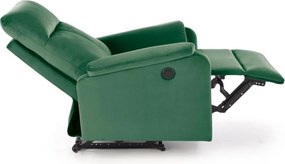 Relaxační křeslo KROKUS s elektrickým polohováním — samet, zelená