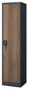 Plechová skříň ALEX, 450 x 1850 x 400 mm, Eco Design: antracitová/ ořech