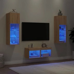 4dílná obývací stěna s LED osvětlením dub sonoma - Default Title