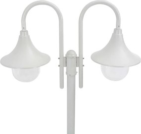 Zahradní sloupová lampa 2 ramena - hliník - bílá | 220 cm