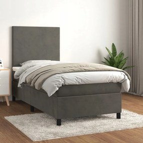 Box Spring Postel S Matrací Samet Tmavě Šedá Hladký design 90 x 200 cm