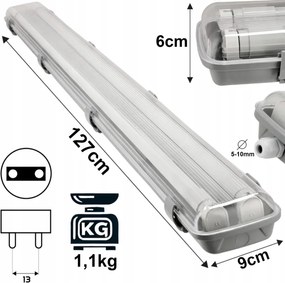 Hermetické svítidlo 120cm lampa + 2x LED trubice Voděodolné 6000K studená teplota