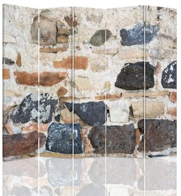 Ozdobný paraván, Stará kamenná zeď - 180x170 cm, pětidílný, obustranný paraván 360°