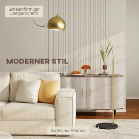 HOMCOM Oblouková lampa, stojací lampa, výškově nastavitelná, nožní vypínač, podstavec s efektem mramoru, 170-180cm, zlatá/černá