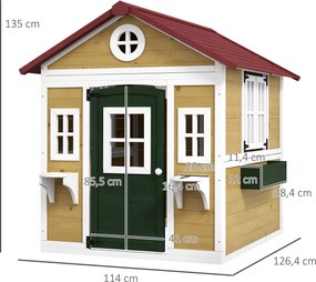 Dětská zahradní chalupa Outsunny, venkovní dům pro děti, s dveřmi, okny a truhlíky, pro děti ve věku 3-8 let, 114 x 126,4 x 135 cm, béžová