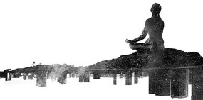 Tapeta meditující žena v černobílém provedení - 375x250 cm