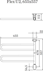 Elektrický sušák na ručníky – nerezový a černý koupelnový žebřík - 2 otočná oblouková ramena (PAX FLEX U) Barva: Leštěná nerez, Šířka: 655 mm, Varian…