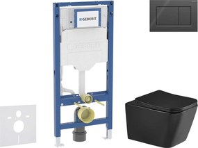 Geberit Duofix - Set předstěnové instalace, klozetu Arkas I a sedátka softclose, tlačítko Sigma20, černá lesk/černá mat SANI11CA5511