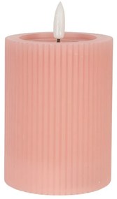 Růžová válcová svíčka s vroubkováním Led Candle - Ø 8*13 cm / 2*AA