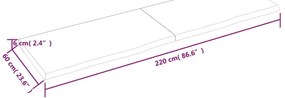 Petromila Nástěnná police hnědá 220x60x(2-6)cm ošetřený masivní dub