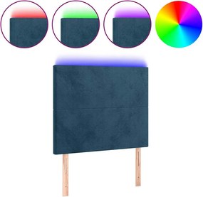 Čelo postele s LED tmavě modré 80x5x118/128 cm samet 3122178