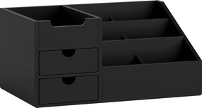 HOMCOM Bambusový organizér na stůl s 2 šuplíky, 6 přihrádkami a policí, do kanceláře nebo domova 33x20.5x15.5 cm Černý