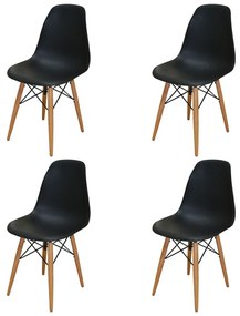 Černá židle s dřevěnými nohami Woodesk Luna, 4 kusy