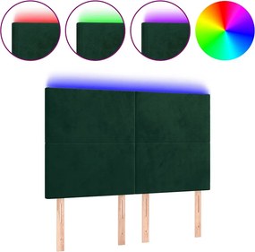 Čelo postele s LED tmavě zelená 144x5x118/128 cm samet 3122195