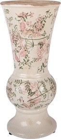 Béžová antik keramická váza s květy M - Ø 15*32 cm