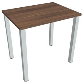Stůl pracovní rovný 80 cm hl. 60 cm - Hobis Uni UE 800 Dekor stolové desky: ořech, Barva nohou: Stříbrná