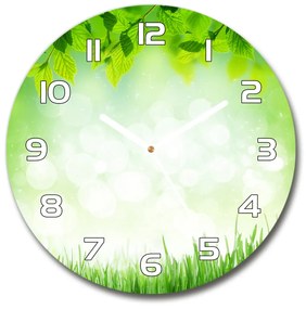 Wallmuralia Skleněné hodiny kulaté Listí a tráva fi 30 cm