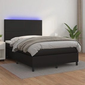 Box spring postel s matrací a LED černá 140x200 cm umělá kůže 3135825