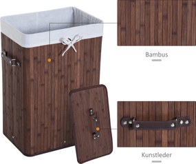 HOMCOM Koš na prádlo s víkem 72L skládací pytel na prádlo omyvatelný bambusový pytel na prádlo s uchy tmavě hnědý 40x30x60cm | Aosom.de