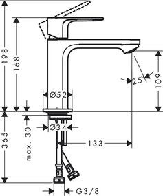 Hansgrohe Rebris S, umyvadlová baterie 110 bez odtokové soupravy, CoolStart, černá matná, 72520670