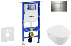 Geberit - Modul pro závěsné WC s tlačítkem Sigma30, lesklý chrom/chrom mat + Villeroy Boch - WC a sedátko, DirectFlush, SoftClose, CeramicPlus