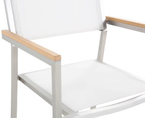 Zahradní eukalyptový dřevěný stůl a 6 bílých židlí GROSSETO Beliani