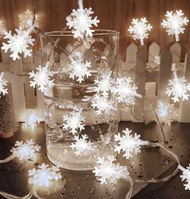 Vnitřní LED vánoční řetěz se sněhovými vločkami, studená bílá, 3m, 28 LED