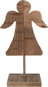 Hnědá antik dřevěná dekorace Anděl na podstavci - 18*8*30 cm