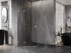 Mexen Lunar, pětiúhelníkový sprchový kout s levým sklonem 80 x 90 cm, 8mm čiré sklo, zlatý profil, 831-080L-090P-50-00-L