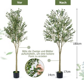 Costway Umělé olivovníky 180 cm vysoké umělé olivovníky s plastovým květináčem