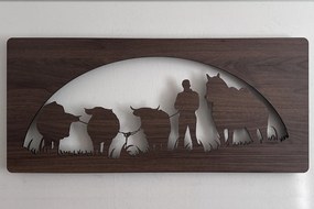 Li-Go "Člověk, kůň a býk" světelný obraz s baterií RGBW 100x45 cm varianta: ovládání na obraze včetně dálkového ovladače, provedení: dub světlý