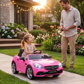 AIYAPLAY Elektrické auto pro děti 3+ let Mercedes SLC 300 12V s dálkovým ovládáním, LED předními světly, klaksonem a hudbou - Růžové