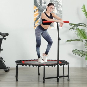 SPORTNOW Fitness Trampolína 114x114x132 cm, Elastická Postel, Fitness s Nastavitelným 3úrovňovým Řídítkem, Ocelový Rám pro Cvičení nohou a Těla Doma,…
