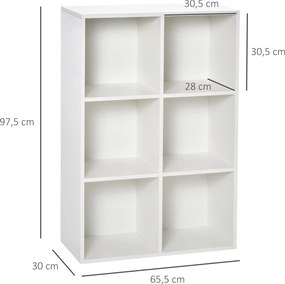 HOMCOM Knihovna Dřevěná 3-Úrovňová Police se 6 Úložnými Krychlemi do Obývacího Pokoje, Ložnice a Kanceláře 65,5x30x97,5 cm Bílá