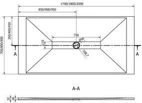 Mexen Toro, SMC obdélníková sprchová vanička 170 x 90 cm, černá, zlatá krytka, 43709017-G