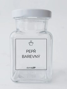 Samolepka na kořenky PEPŘ BAREVNÝ průhledná 5 × 5 cm základní písmo