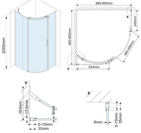 Polysan Polysan, THRON SQUARE čtvrtkruhová sprchová zástěna 900x900mm, čiré sklo, levá, TL2690-5002