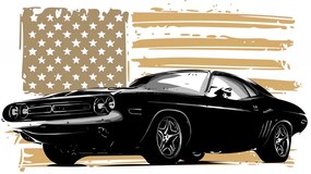 Vícedílný obraz Americké Svalové Auto S Pozadím Vlajky Usa Nedostatek Nedostatek Přírodní plátno 180x120