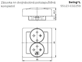 ABB Swing L dvojzásuvka jasně bílá 5512J-C02259 B1 polozapuštěná s clonkami