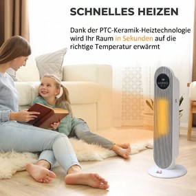HOMCOM Topný ventilátor 2000W, PTC keramické elektrické topení s dálkovým ovládáním, oscilace, 12h časovač