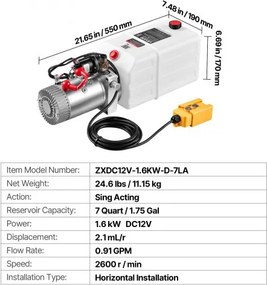 Hydraulické čerpadlo 7 l, Maximální přetlak 22 MPa VEVOR