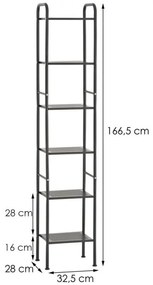 Erga Lexa, koupelnový kovový regál se 6 policemi 28x32,5x166,5 cm, černá matná, ERG-YKA-P.LEXA-BLK